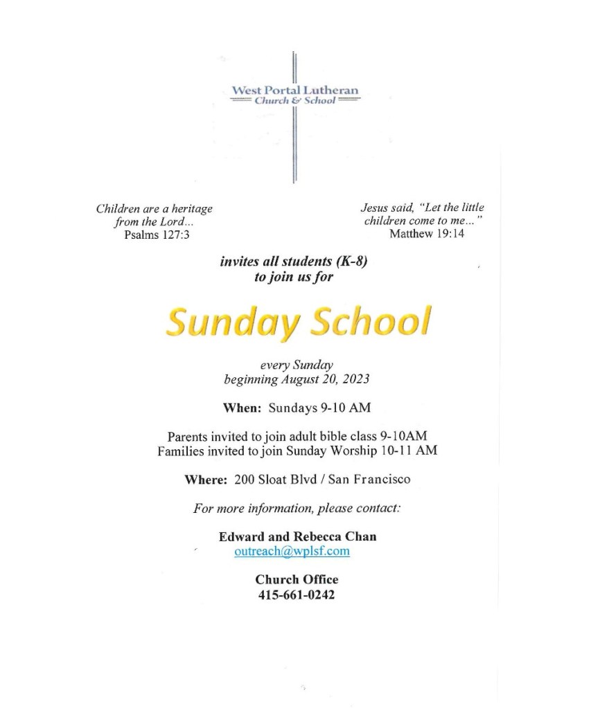 Sunday Bible Classes for Grades K-8 | West Portal Lutheran Church and ...